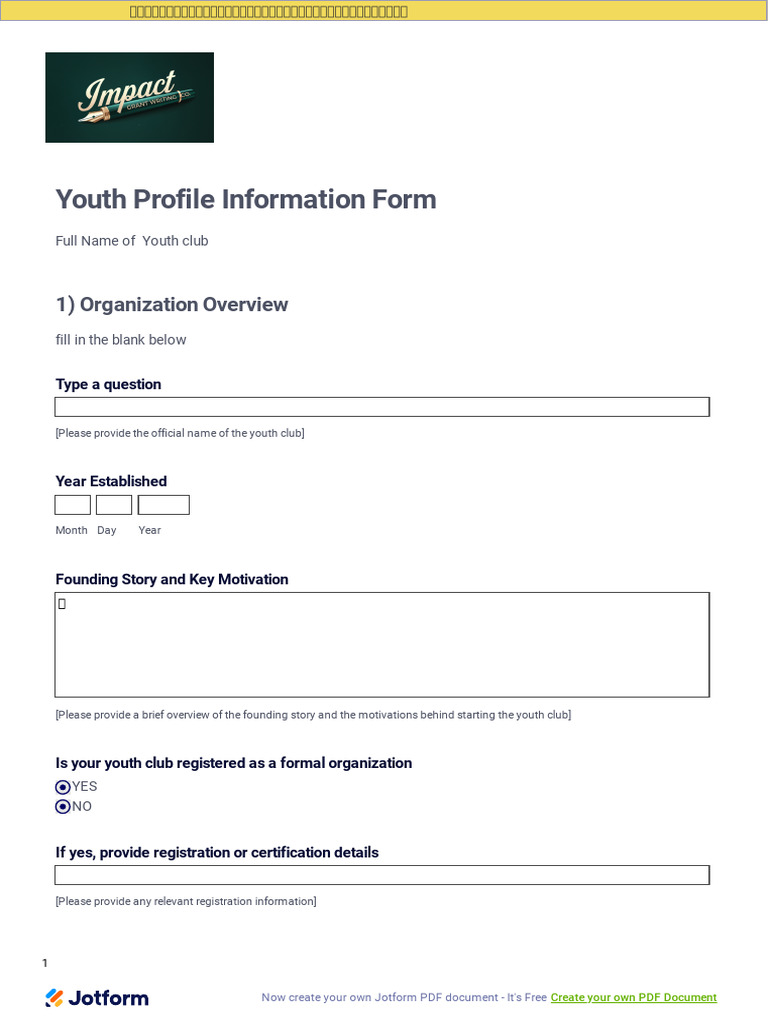 Youth Profile Information Form | PDF | Business