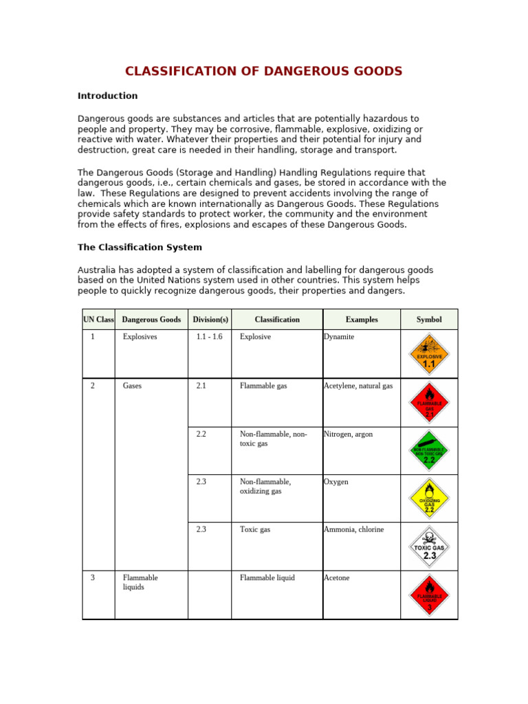 Classification of Dangerous Goods | PDF | Dangerous Goods | Physical ...