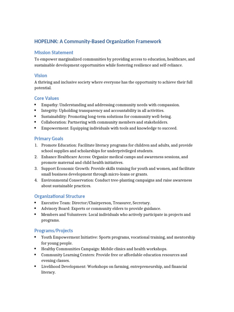 HOPELINK CBO Framework | PDF