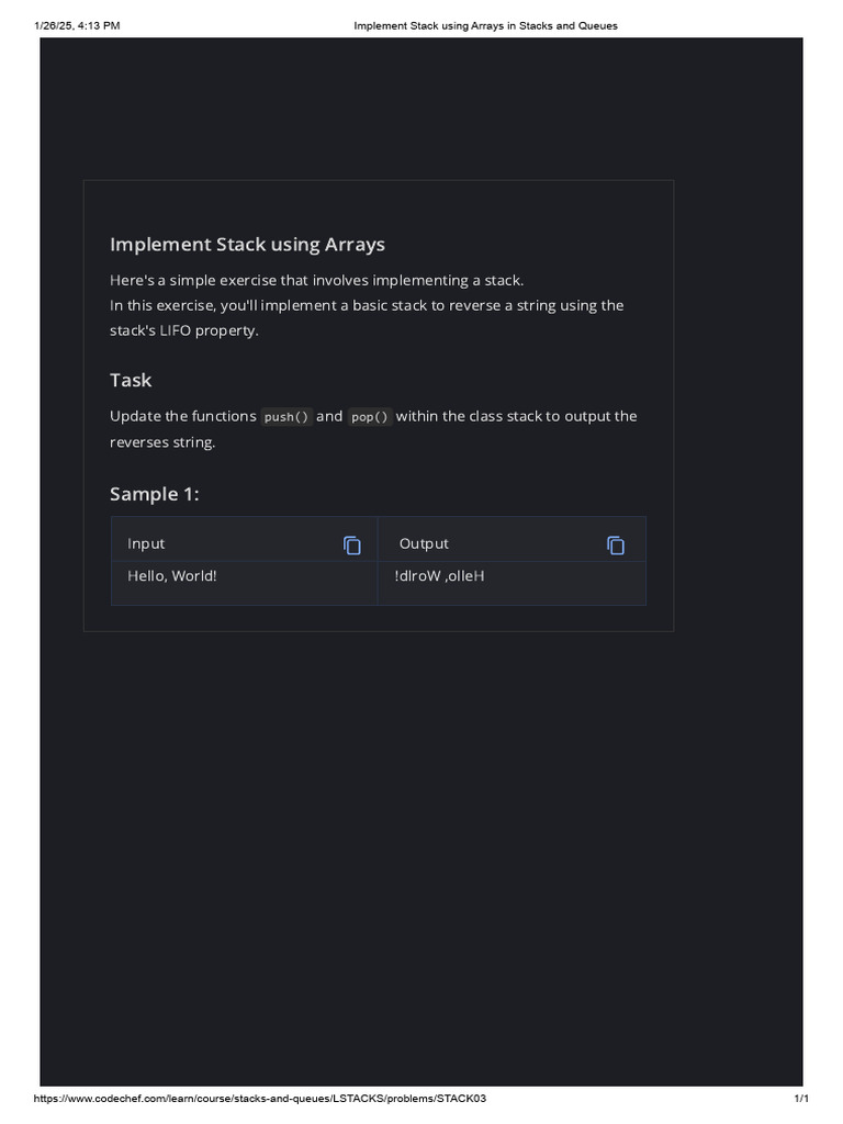 Implement Stack Using Arrays in Stacks and Queues | PDF Implement Stack Using Arrays in Stacks and Queues | PDF