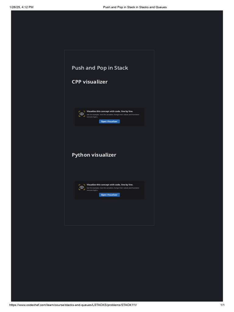 Push and Pop in Stack in Stacks and Queues | PDF