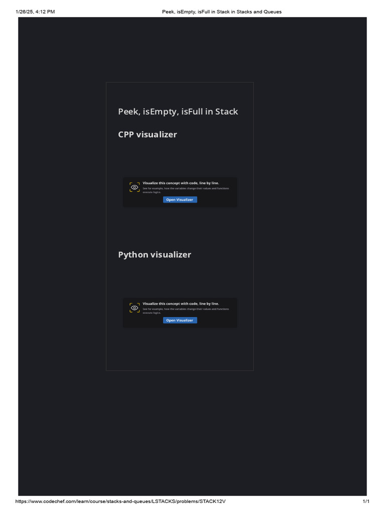 Peek, Isempty, Isfull in Stack in Stacks and Queues | PDF