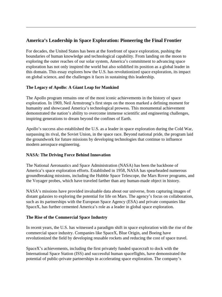 America's Leadership in Space Exploration-Pioneering The Final Frontier ...