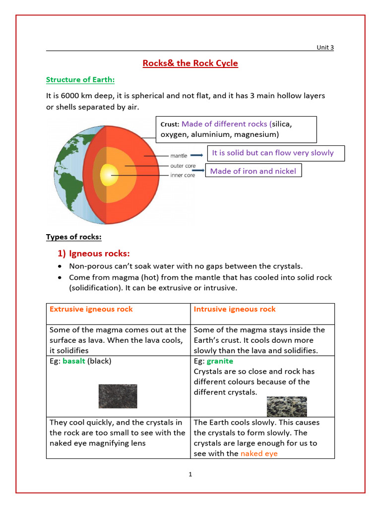 Unit 3 (Rocks Notes) - 250121 - 215444 | PDF | Rock (Geology) | Igneous ...