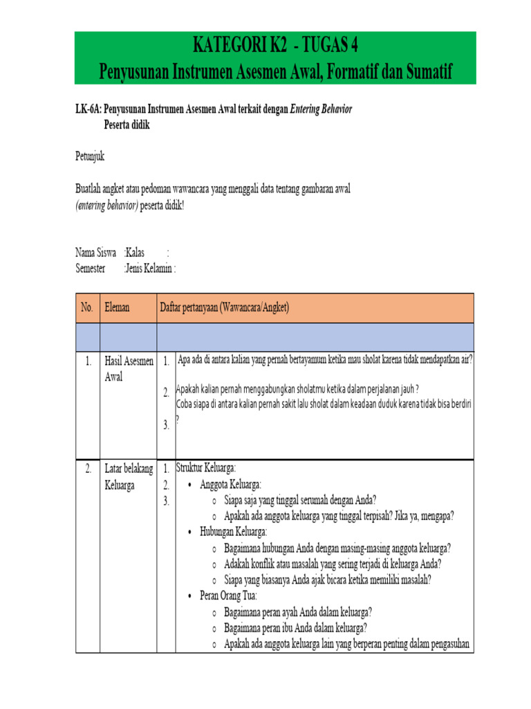 Instrumen Asesmen Awal Siswa | PDF