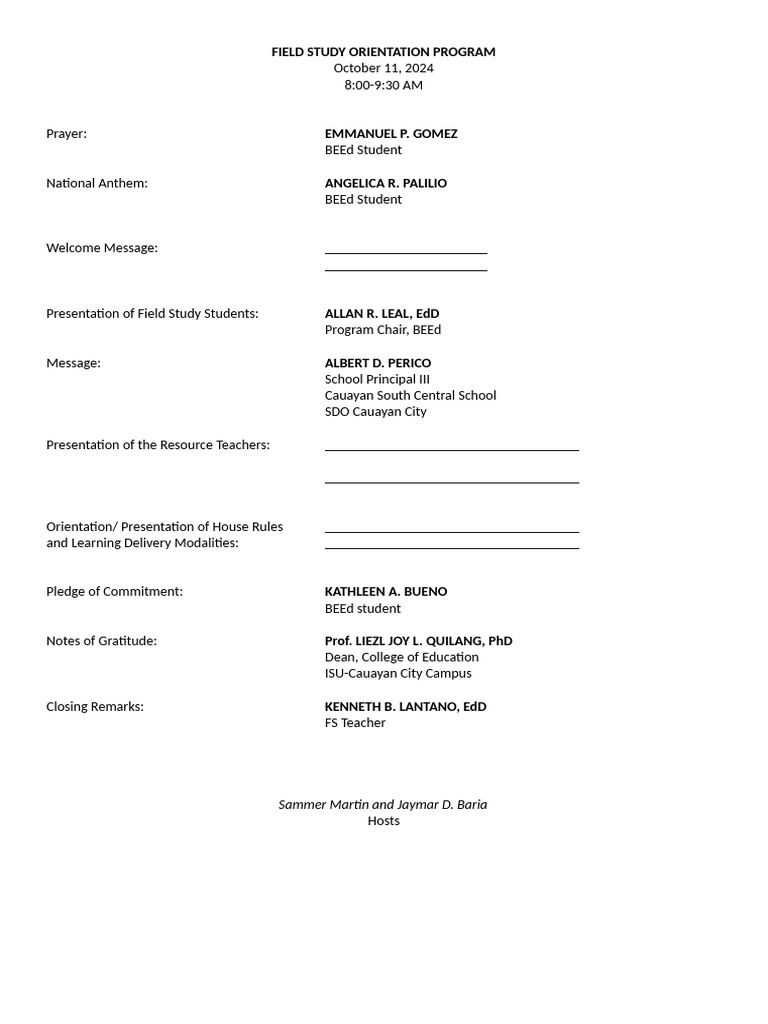 Field Study Orientation Program | PDF
