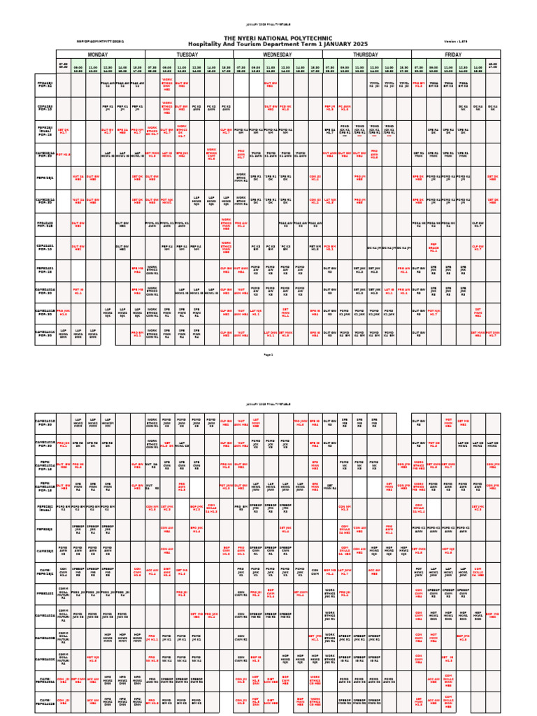 17 January 2025 Hospitality Timetable Updated | PDF