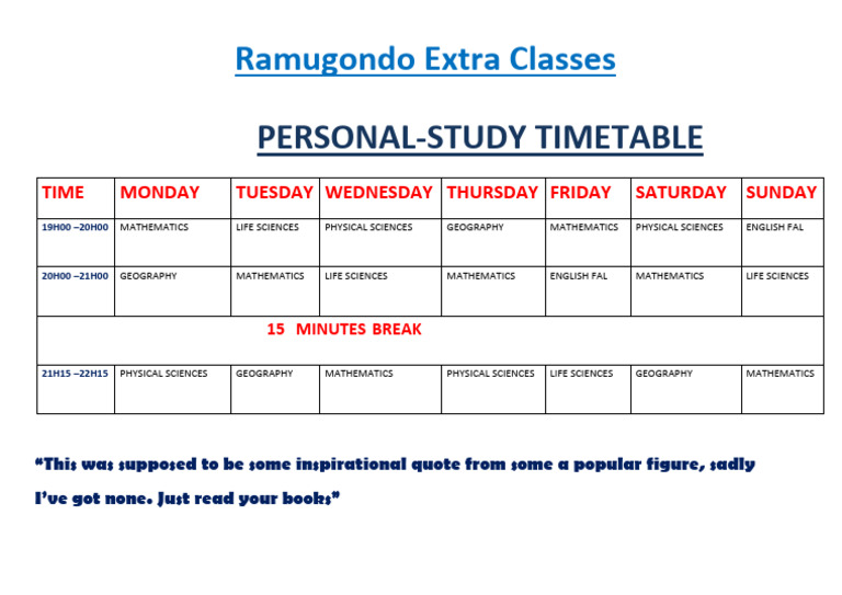 Weekly Study Timetable Guide | PDF