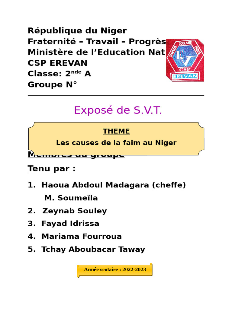 Causes de la faim au Niger : analyse S.V.T. | PDF | Inondation ...
