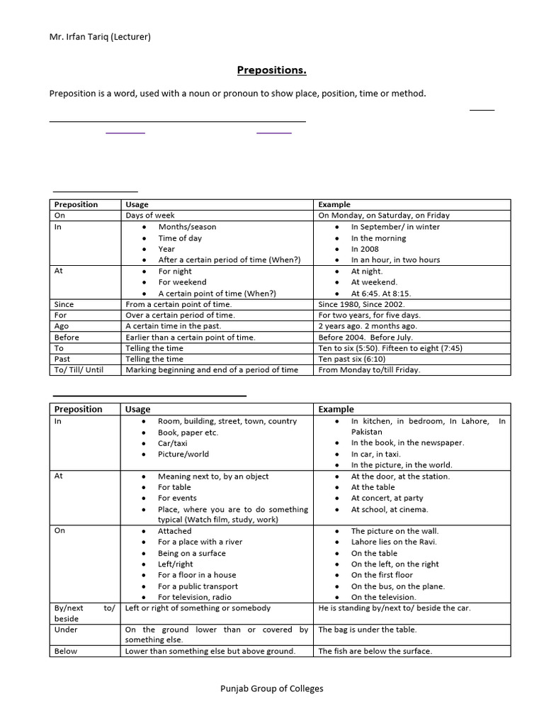 Understanding English Prepositions | PDF | English Language | Language ...