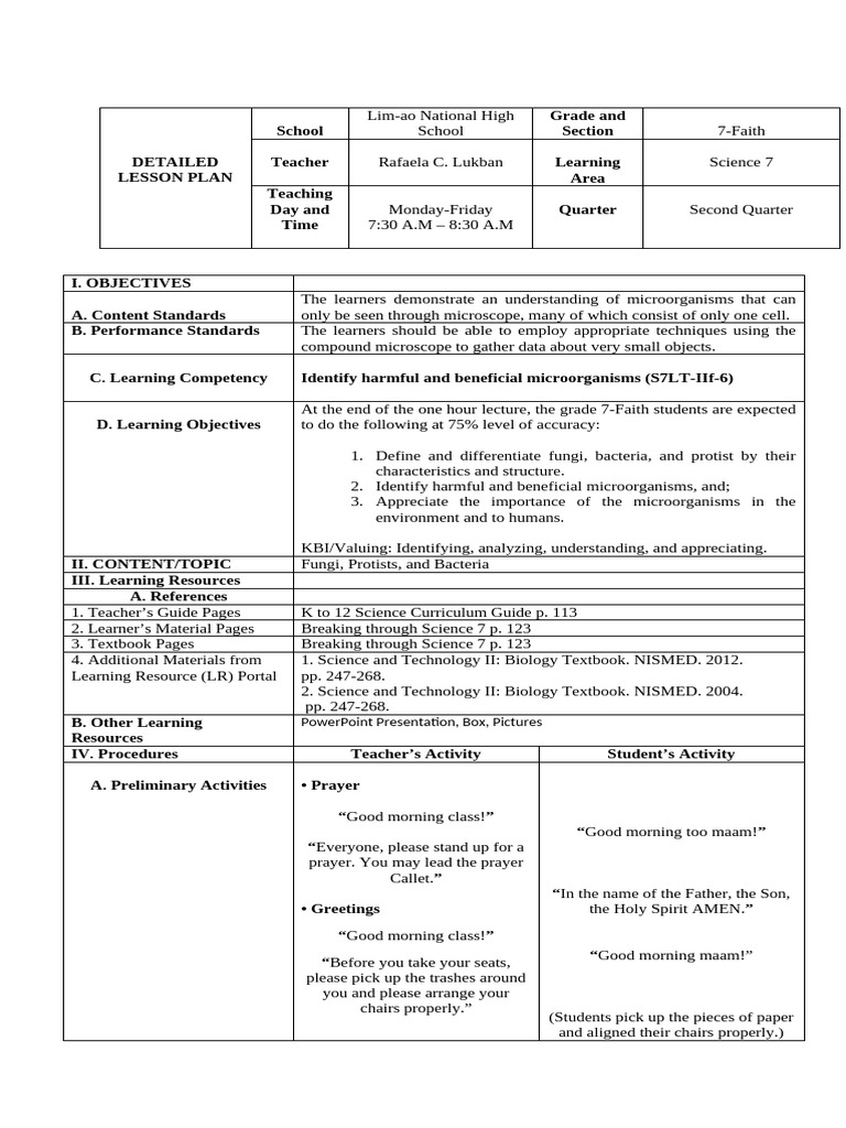 Grade 7 Science Lesson on Microorganisms | PDF | Bacteria | Cell (Biology)
