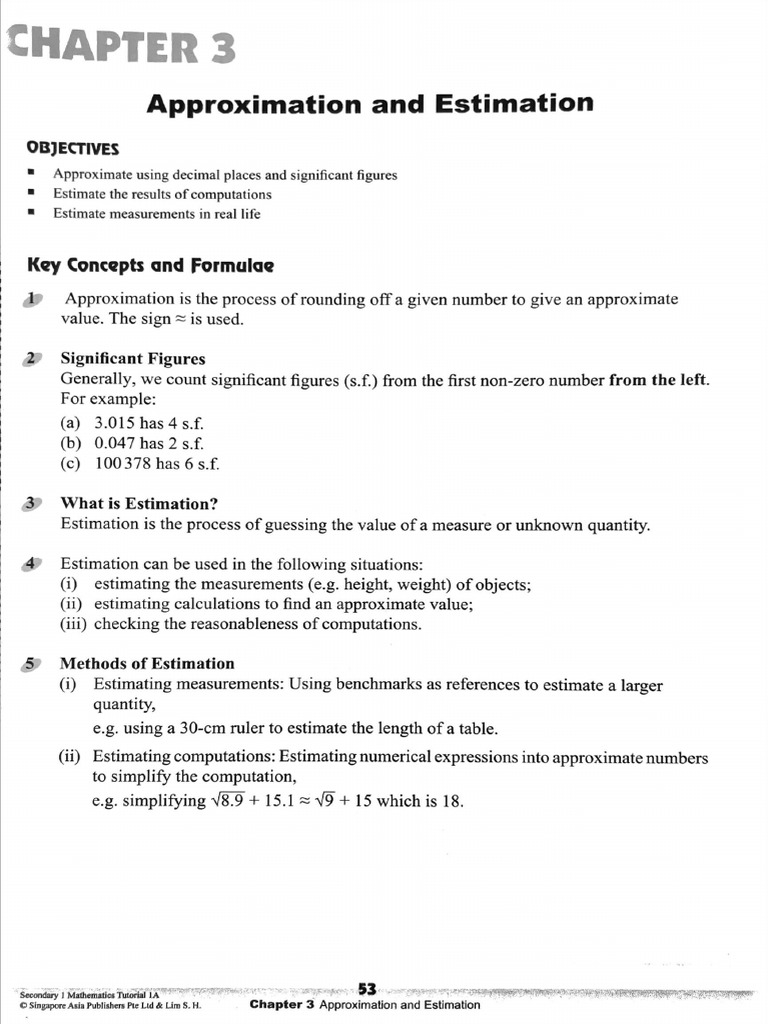 Secondary 1 G3 Math - Approximation and Estimation | PDF | Significant Figures | Numbers