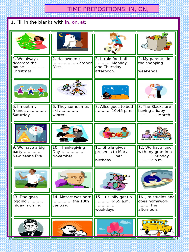 Time Prepositionsworfksheet Fill in The Blanks With Key 21046 | PDF ...