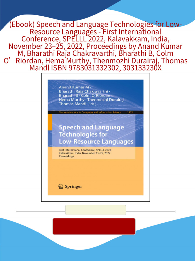 Download (Ebook) Speech and Language Technologies for Low-Resource ... Download (Ebook) Speech and Language Technologies for Low-Resource ...