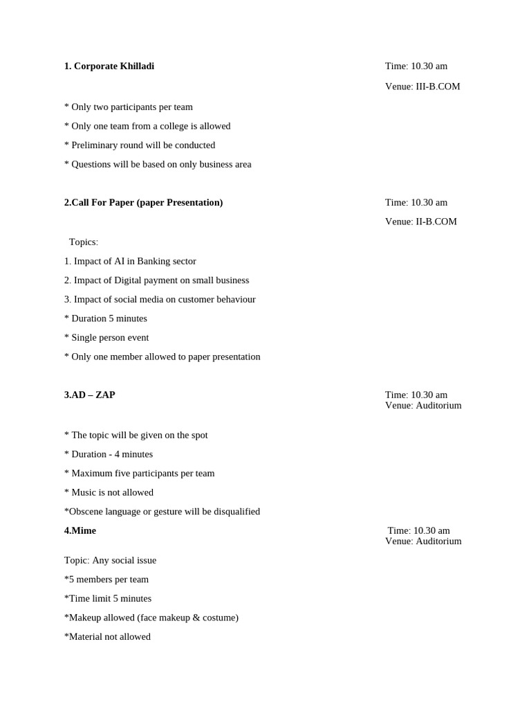 College Event Competitions Overview | PDF