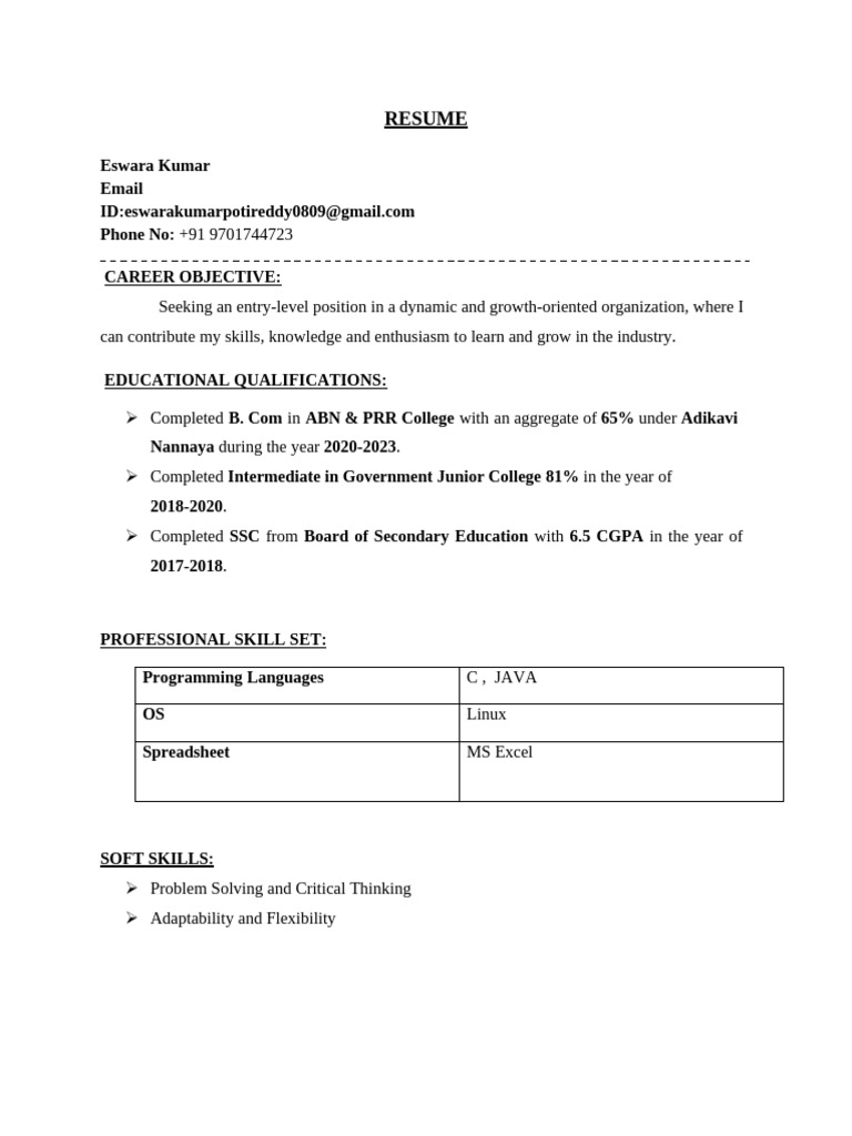 Eswar Kumar.resume | PDF