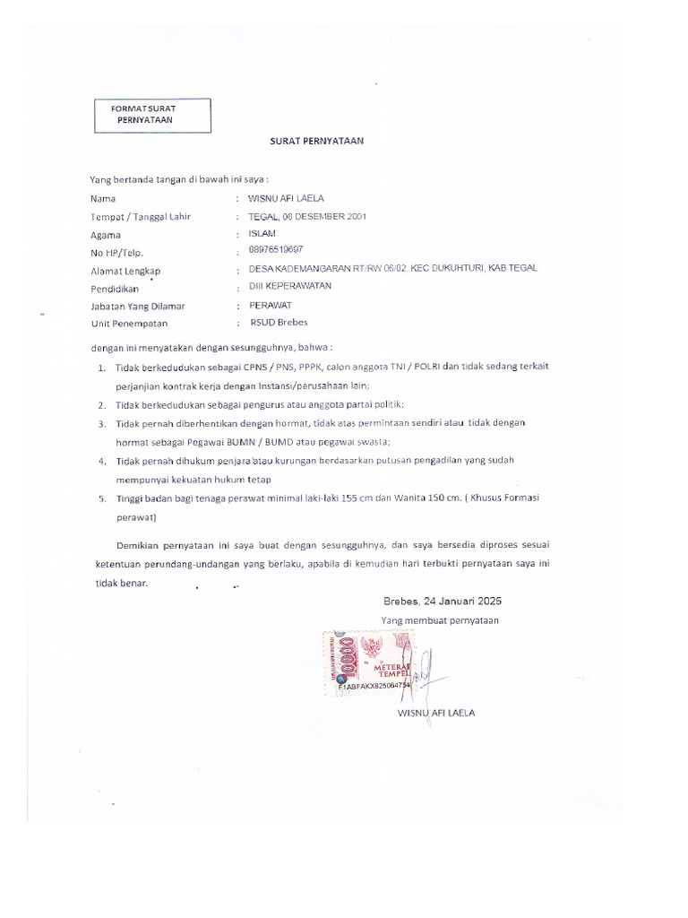 BERKAS LAMARAN WISNU AFI LAELA Amd - Kep | PDF