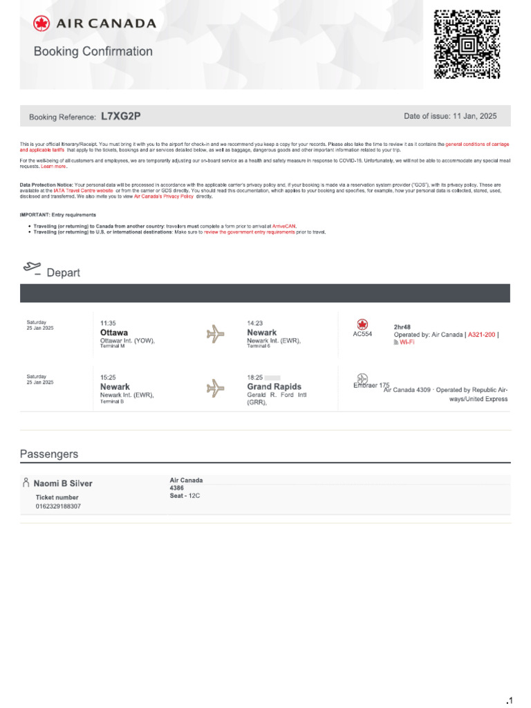 Air Canada Ticket 1 | PDF