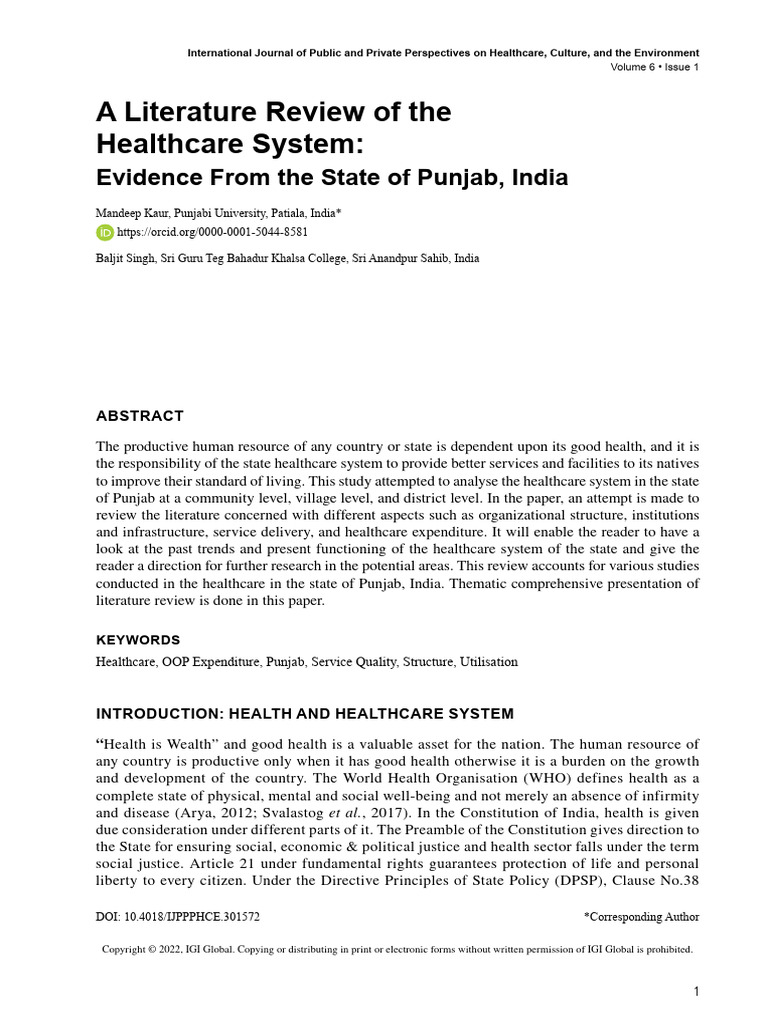 A Literature Review of The Healthcare System Evide | PDF | Health Care ...