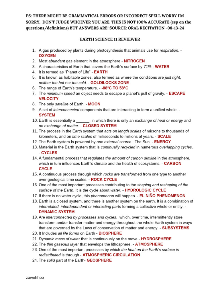 Earth Science 11 Reviewer | PDF | Earth | Earth Sciences