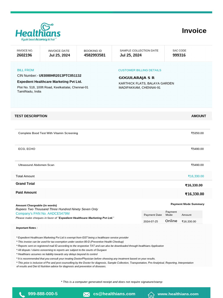 Health-CheckUP-Invoice | PDF | Invoice | Receipt
