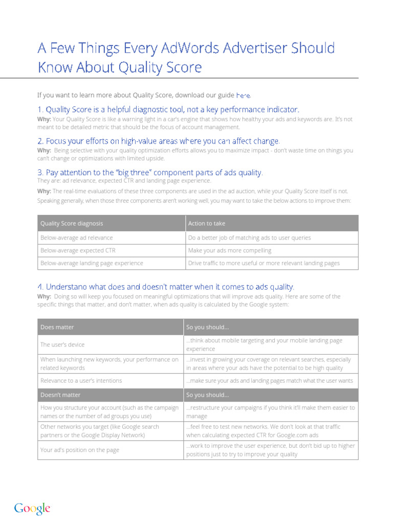 AdWords Quality Score Essentials | PDF | Promotion And Marketing ...