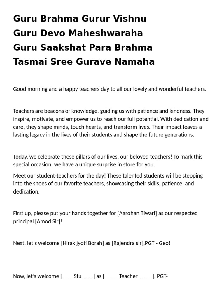 Teachers Day Anchoring Assembly | PDF
