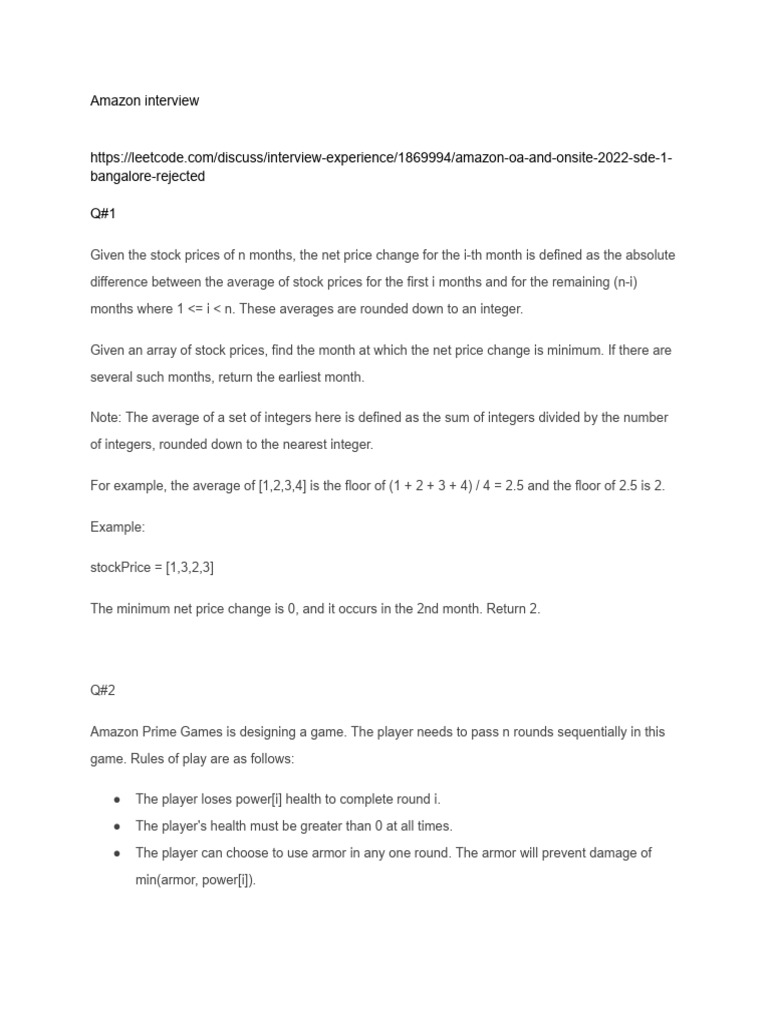 Amazon SDE Interview: Stock Prices & Game Strategy | PDF