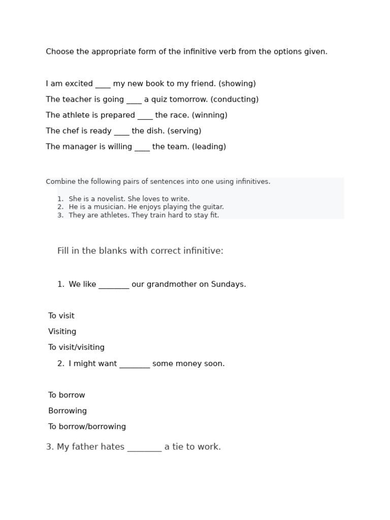 Infinitive Verb Exercises and Usage | PDF
