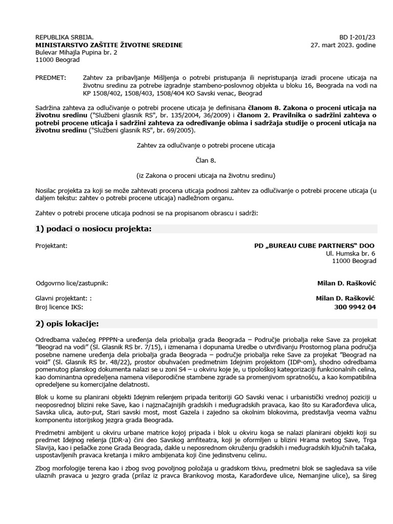 00 BW - P16 - BCP - Zahtev Za Blok 16 BW (Projektni Zadatak Za Kompleks ...