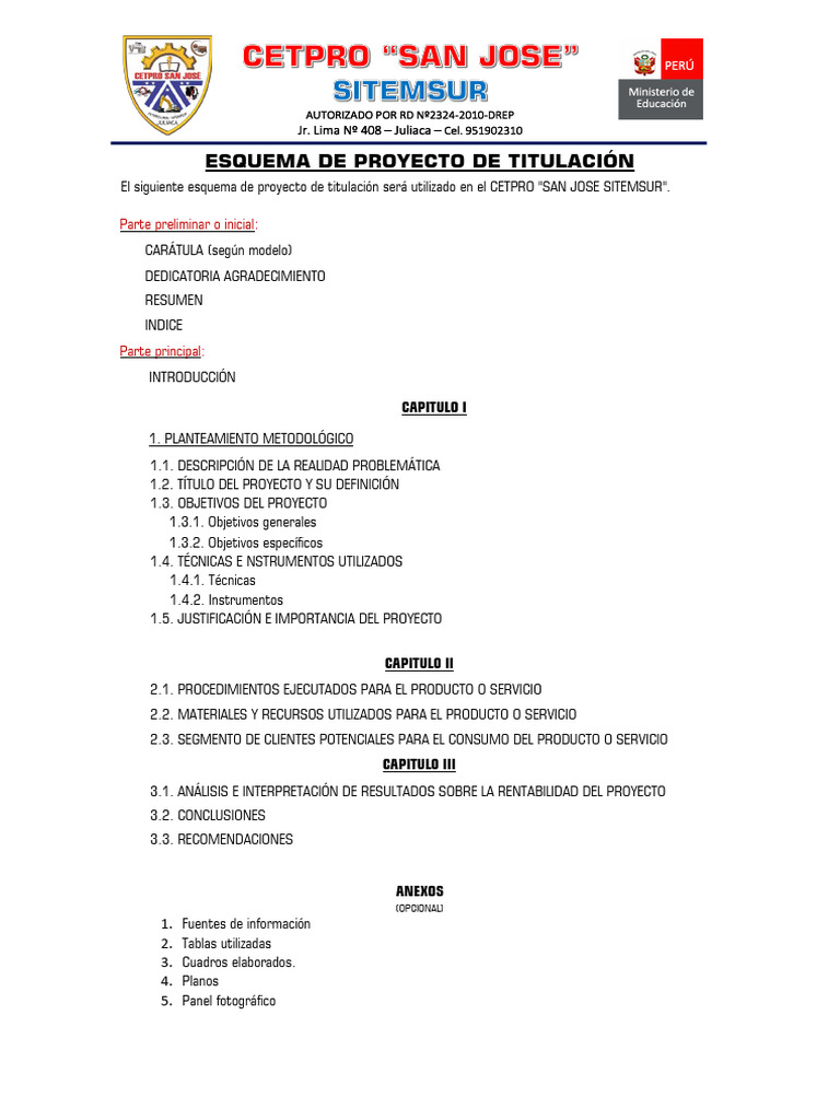 Esquema de Proyecto de Titulación 25 | PDF