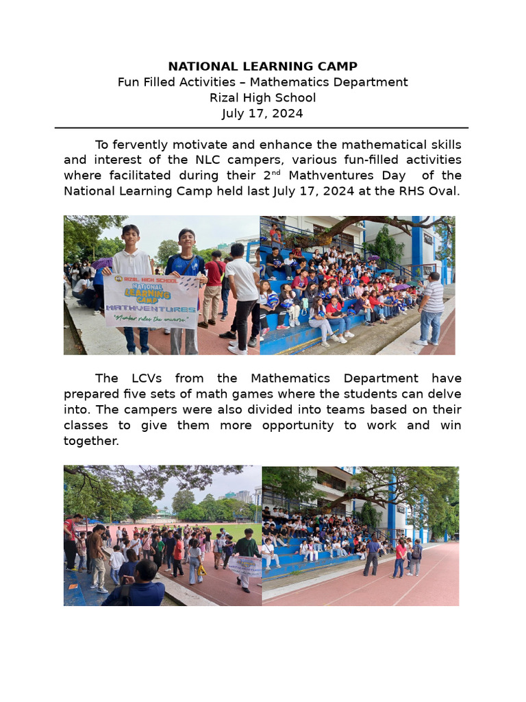 NATIONAL LEARNING CAMP-Fun Filled Activity Week 2 Narrative | PDF ...