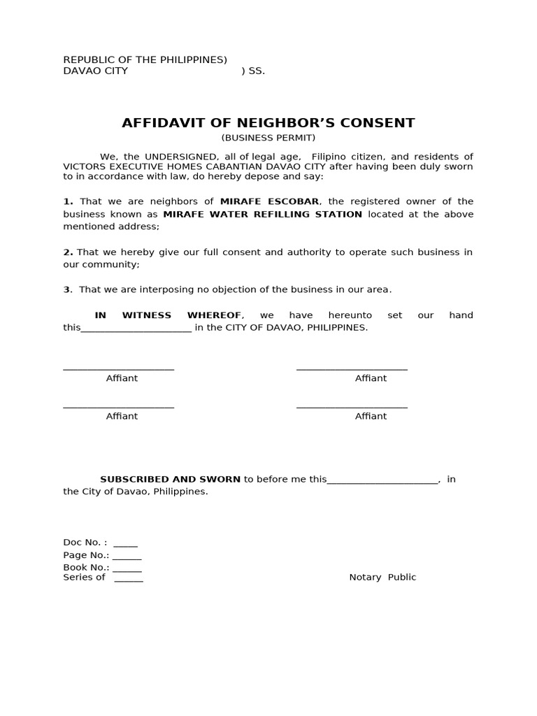 Affidavit of Neighbors Consent Escobar | PDF