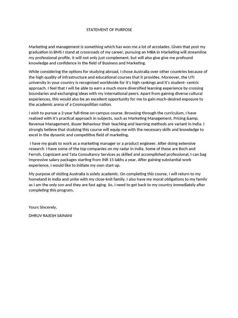 Statement of Purpose | PDF
