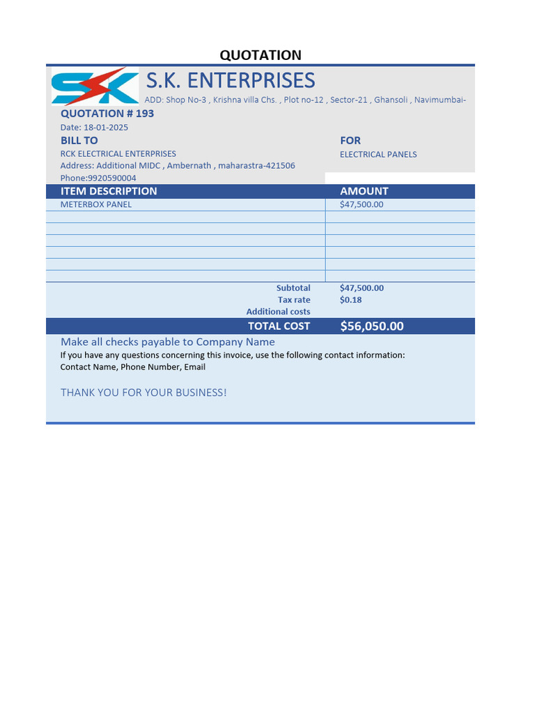 Electrical Panel Quotation 2025 | PDF | Materials | Electricity