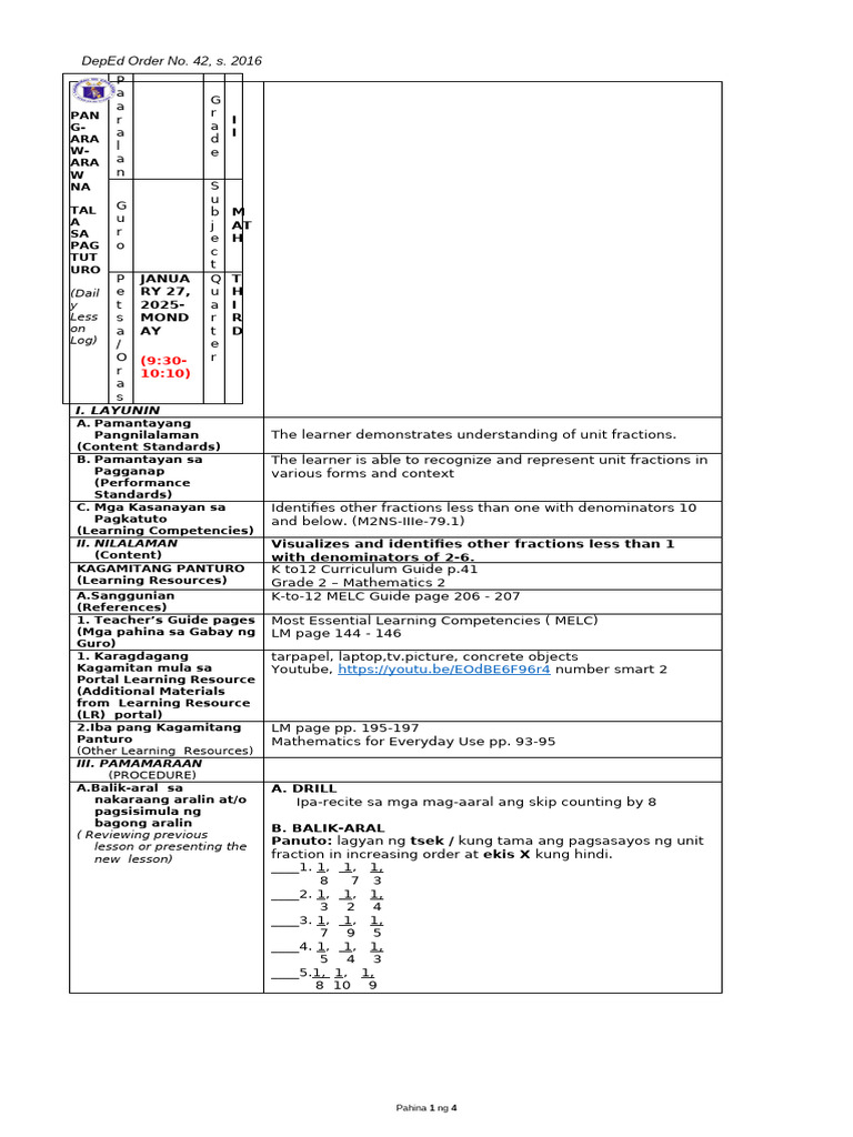 Jan 27 DLL Math2 Q3 W6 | PDF