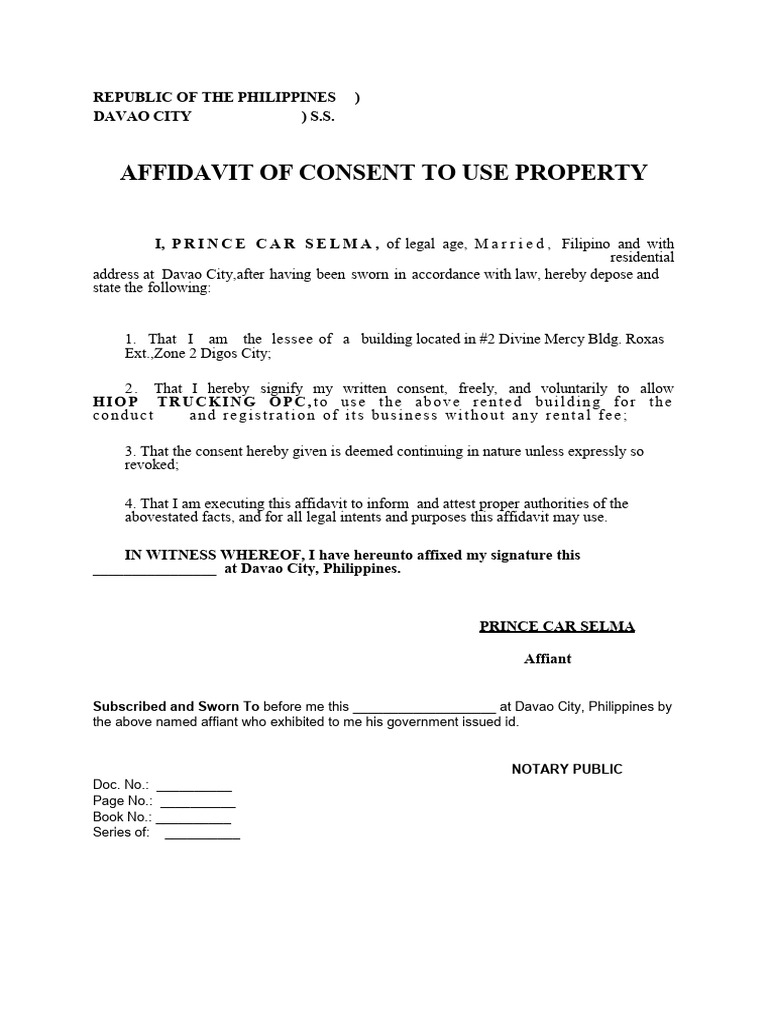 Affidavit of Consent | PDF