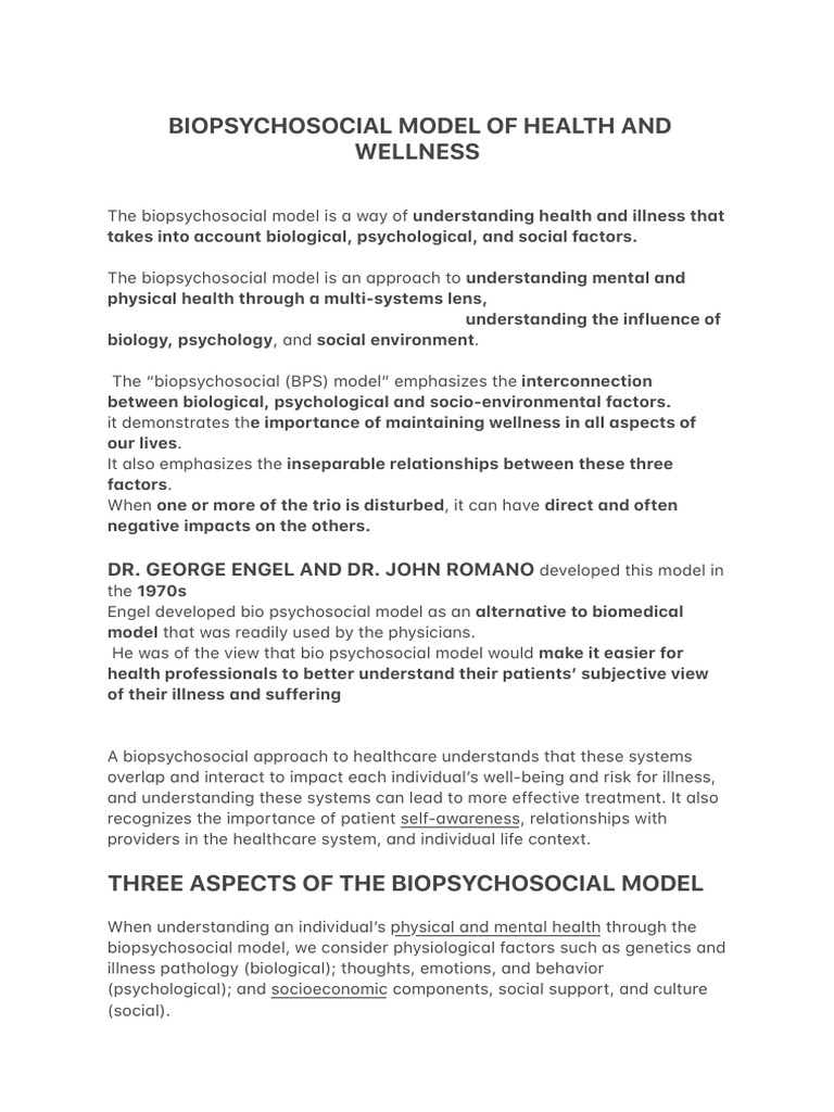 Biopsychosocial Model of Health and Wellness | PDF | Psychology ...