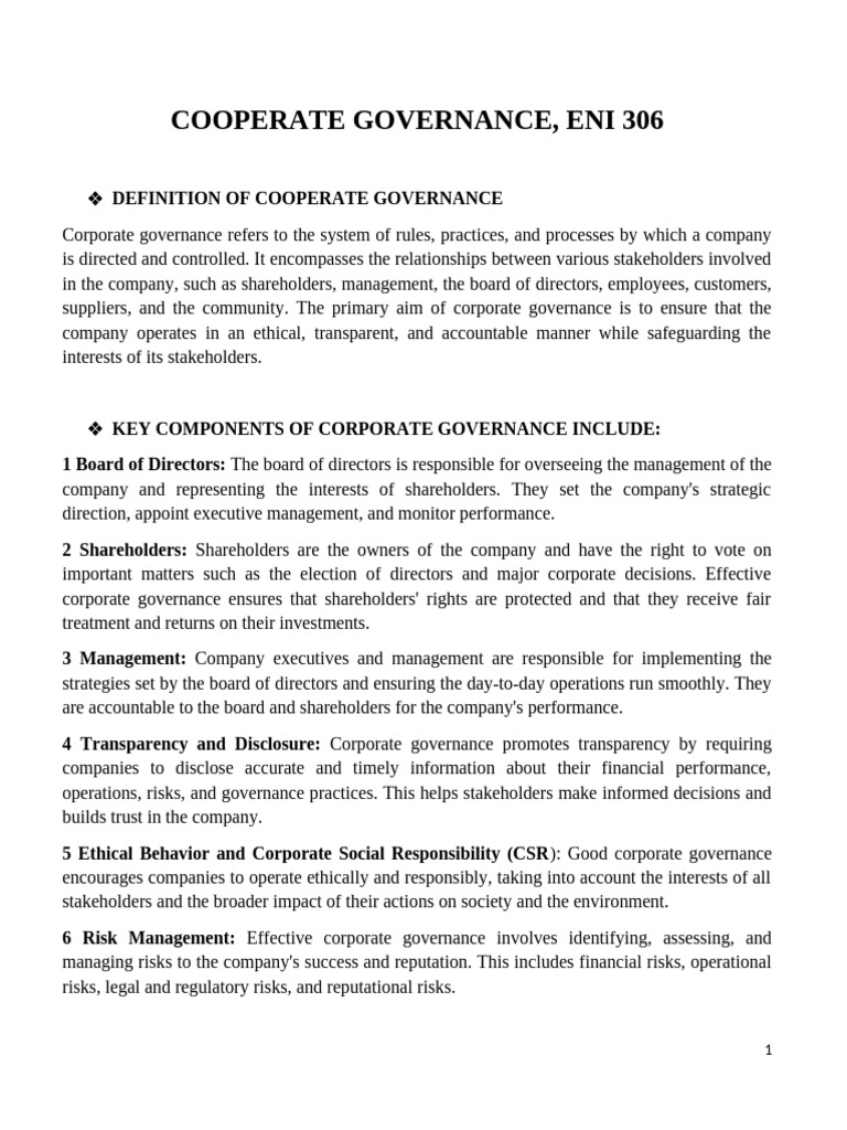Cooperate Governance | PDF | Governance | Corporate Governance
