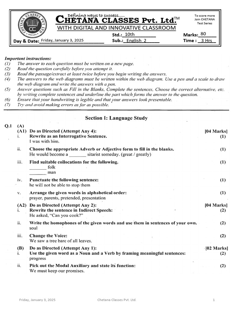 10th EM English PP 2 | PDF