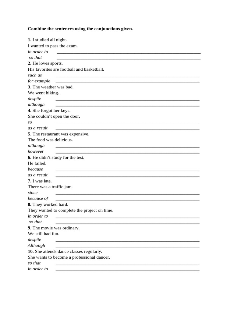 Combine the Sentences Using the Conjunctions Given | PDF