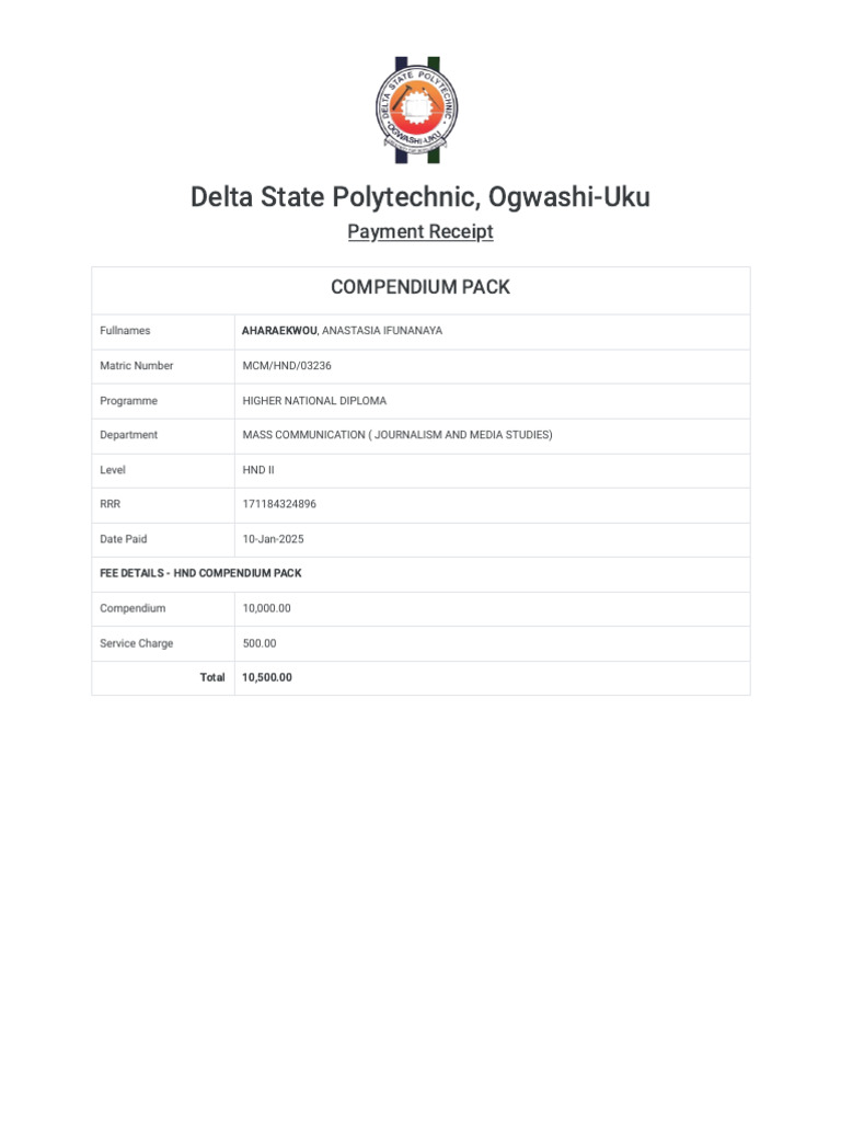 HND Journalism Fee Receipt | PDF