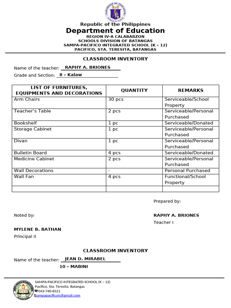 CLASSROOM-INVENTORY | PDF