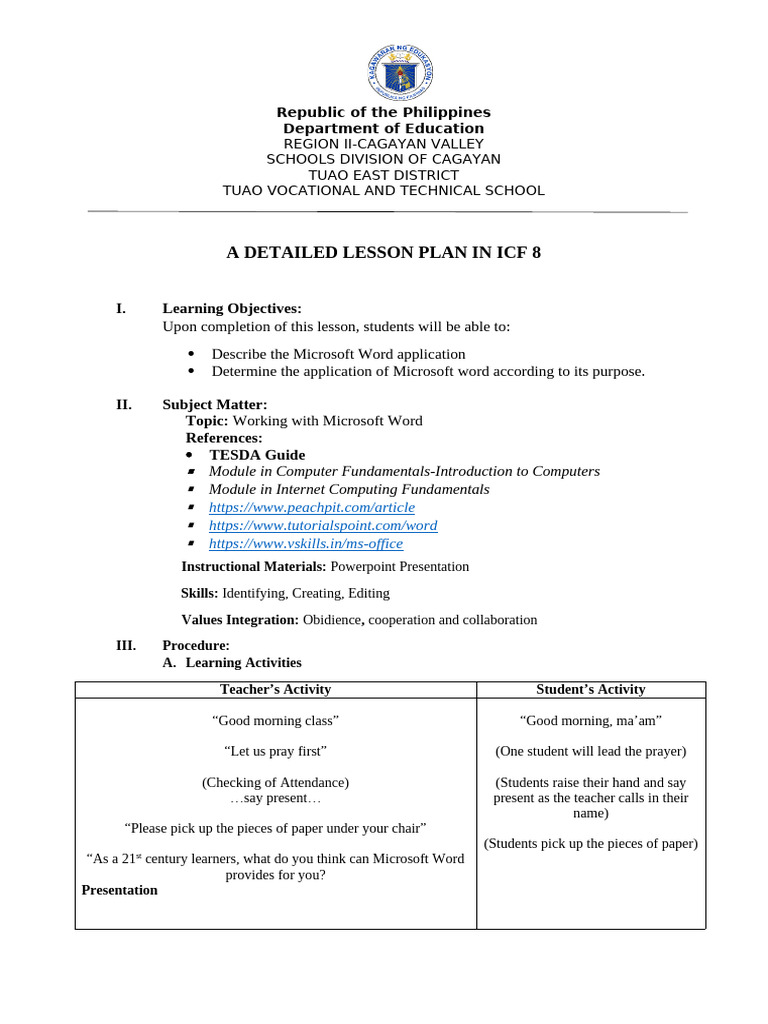 Q1 W1 DAY 1 ICF 8 | PDF | Microsoft Word | Window (Computing)