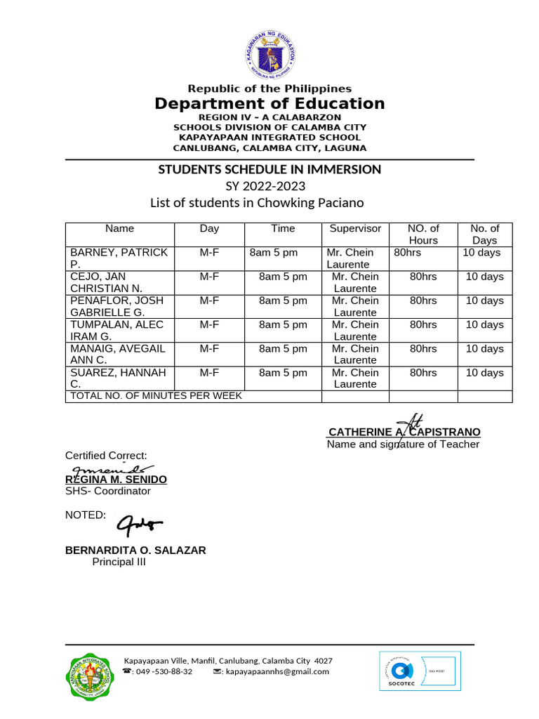 Rubric For Evaluation Work Immersion | PDF | Learning | Occupational ...