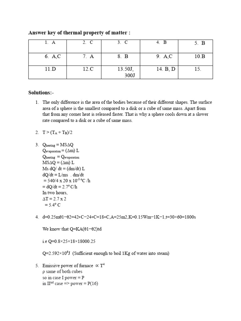 Thermal Properties of Matter Answer Key | PDF | Transport Phenomena ...