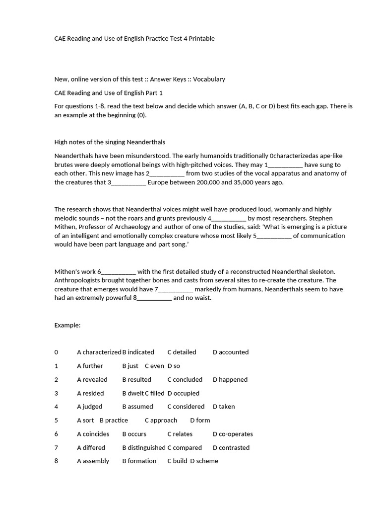 CAE Test 4 Printable | PDF | Evolution