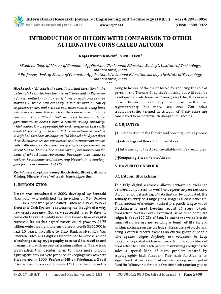 Introduction of Bitcoin With Comparison | PDF | Cryptocurrency | Bitcoin