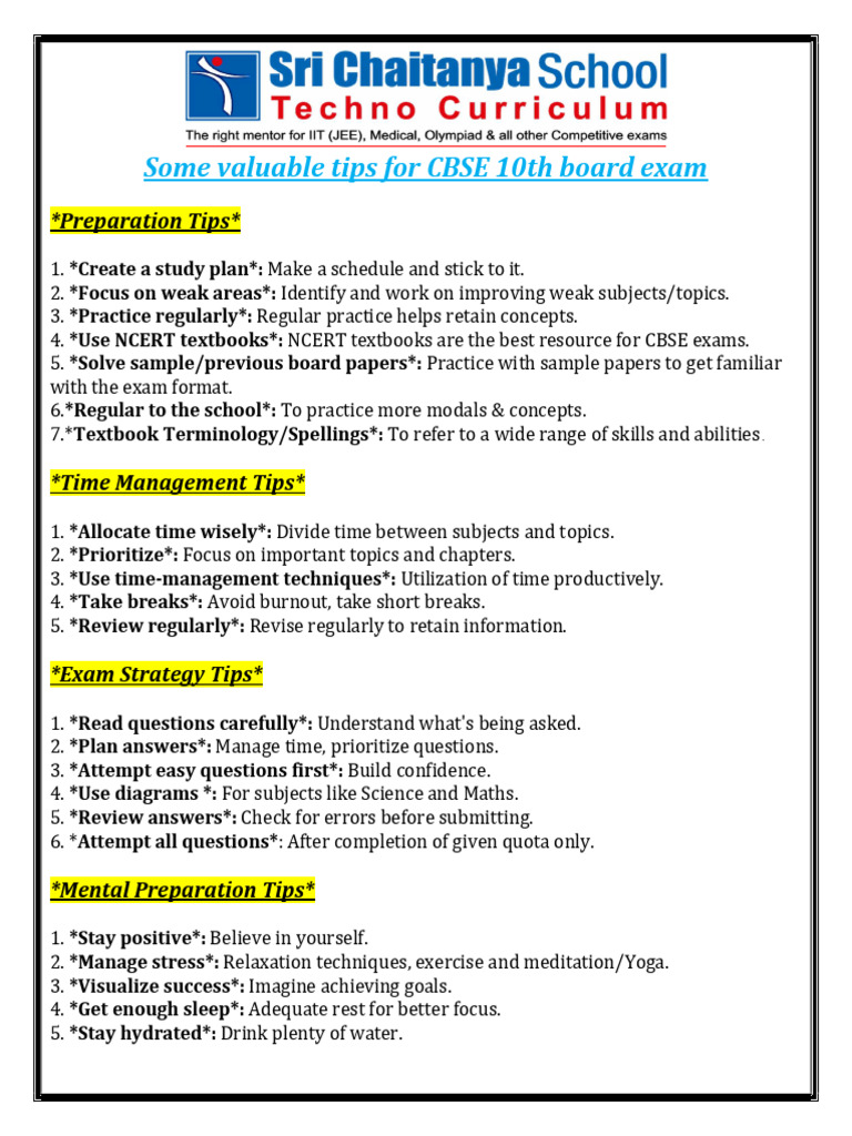 Some Valuable Tips For CBSE 10th Board Exam | PDF | Cognition | Learning