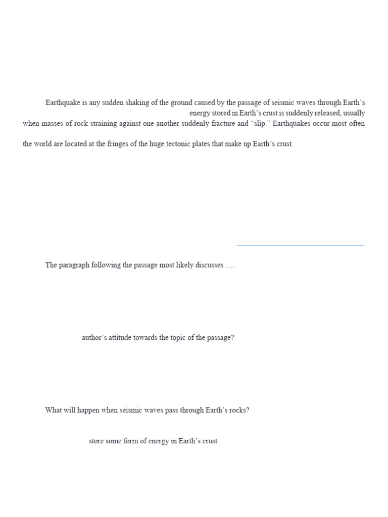 Reading Test 1 Rev | PDF | Earthquakes | Seismology